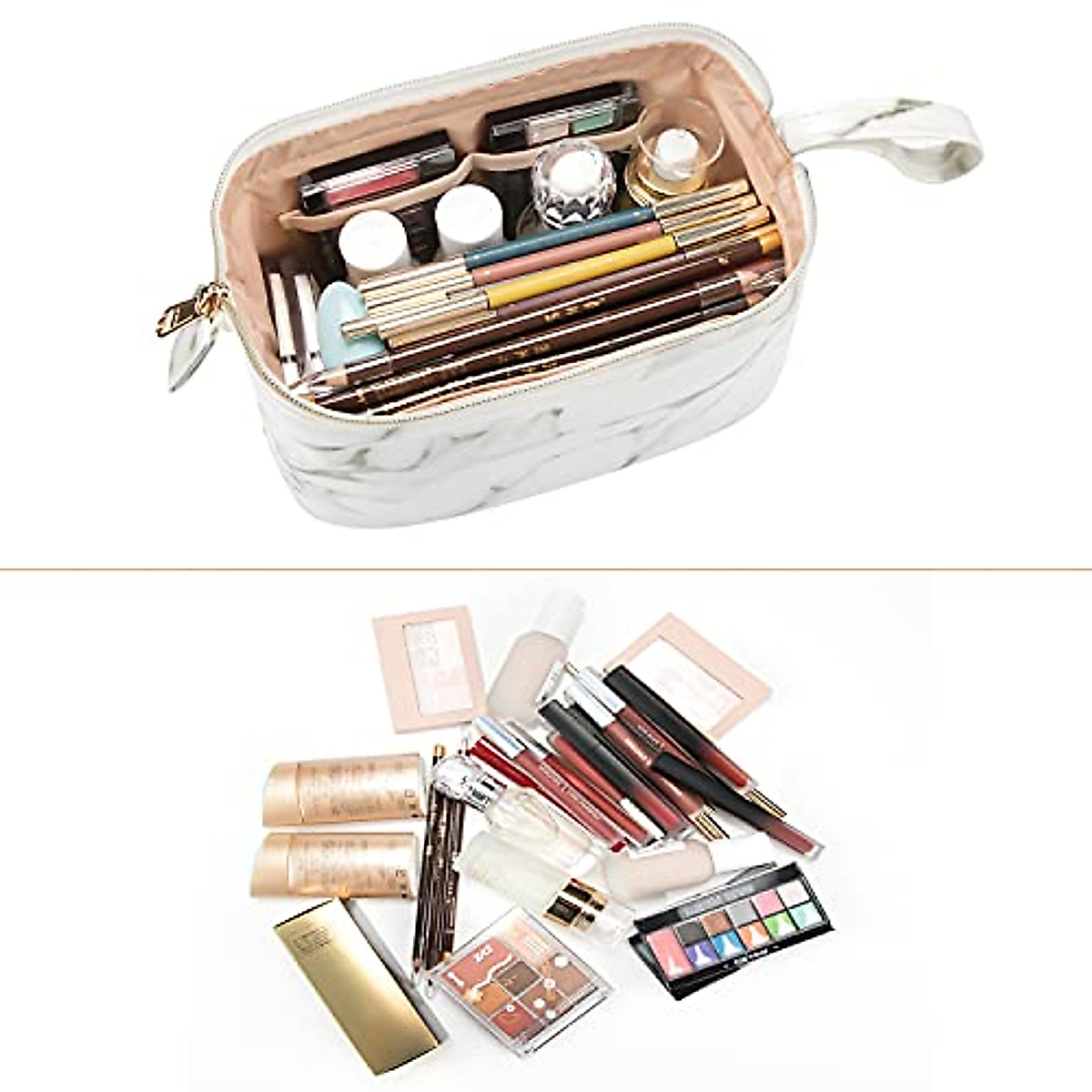 OCHEAL Small Marble Makeup Bag, Small Cosmetic Bags for Women,Large Capacity Portable Cosmetic bag Storage Organizer for Purse Everyday Use (Small, Marble)