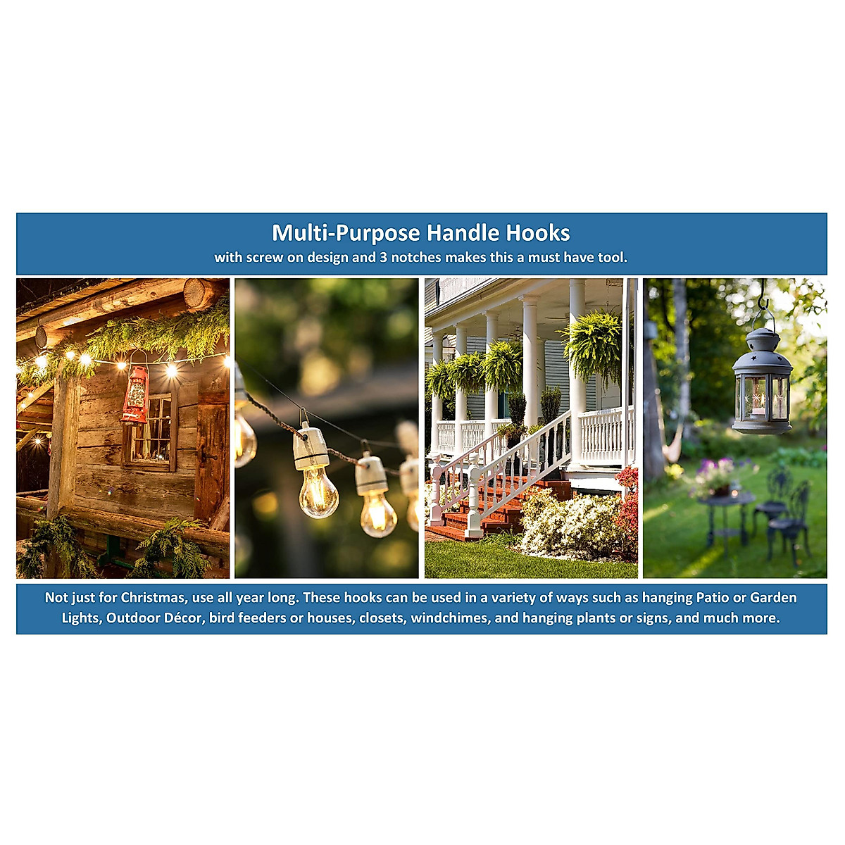 JSP Manufacturing Multi-Purpose Plastic Utility Hook Screw On Pole Attachment (Pole NOT Included) - Hang Christmas Lights, Bird feeders, Sting Lights, Ropes, Boat Lines (2, Black)