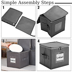 Karenhi 4 Pcs China Storage Containers Hard Shell, China Plate Storage Containers with Lid Stackable Platter box for Dishes Plates, Grey