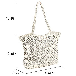 Meyaus Women Large Cotton Handmade Woven Shoulder Bag Bohemian Beach Travel Handbag Top-handle Bag Tote