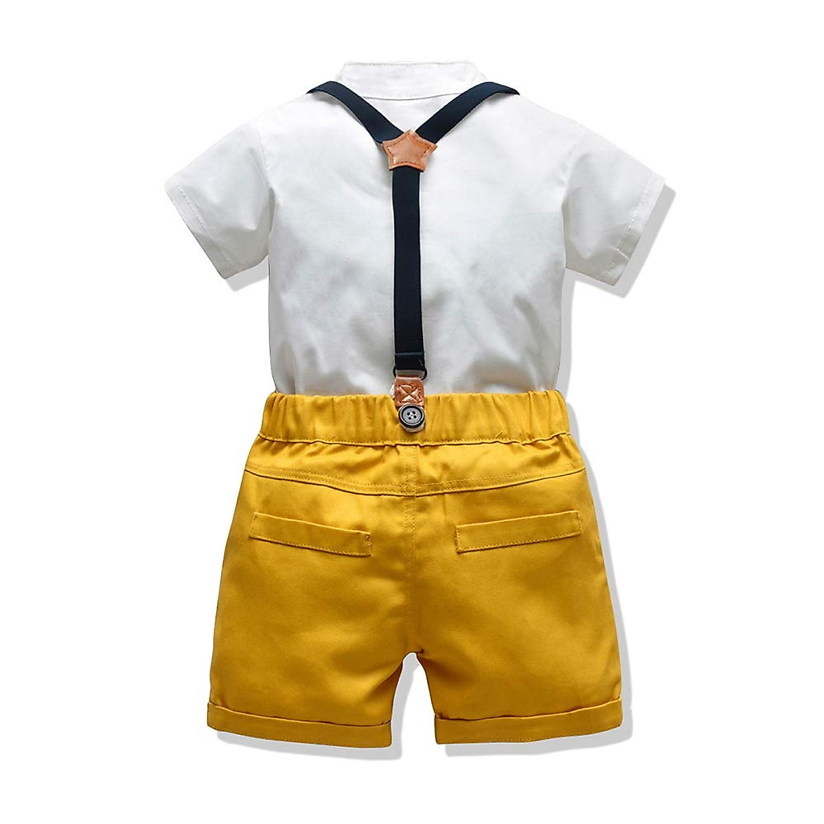 Moyikiss Studio Toddler Boys Clothes Short Sleeve Bowtie Shirt+Straps Shorts Outfits Suits Gentleman Tuxedos (Yellow, 80/12-18M)