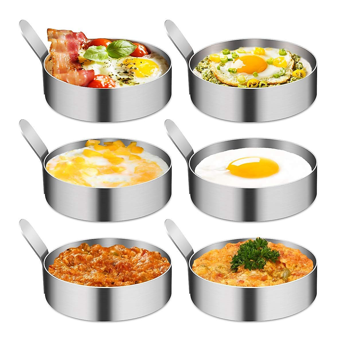 WSNM 6 Pcs Egg Egg Molds Non Stick Steel Egg Egg Rings for Frying Eggs Pancake Sandwich Cooking Beefsteak Kitchen Gadgets for Breakfast