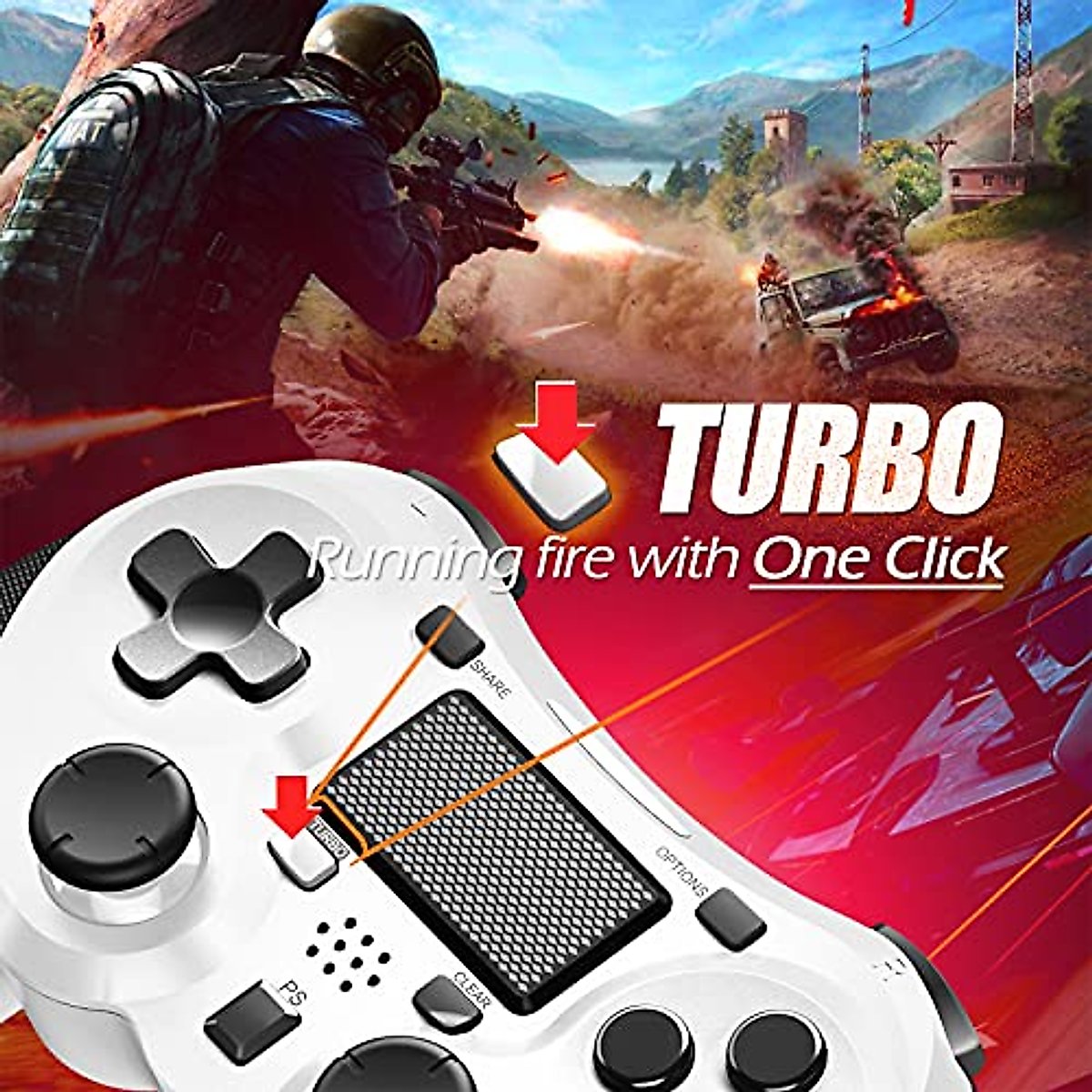 TERIOS Wireless Controllers Compatible with Play-station 4 Game Controllers for PS-4 Pro, PS-4 Slim-Built-in Speaker - Stereo Headset Jack Multitouch Pad - Rechargeable Lithium Battery (White)