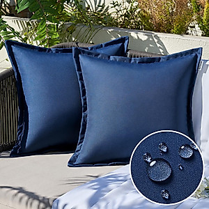 Pack of 2 Dark Blue Outdoor Pillows Waterproof 18x18 Inch Decorative Solid Broadside Square Throw Pillow Covers Outside Pillowcase for Patio Furniture Sunbrella Outdoor Pillows for Balcony Decor