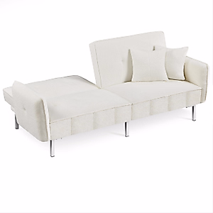 Topeakmart Futon Sofa Bed Split-Back Sleeper Sofa with Removable Armrest Sturdy Metal Legs 3 Angles Adjustable Couch Settee for Apartment/Living Room/Office Ivory Bouclé