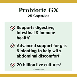 Probiotic, for Occasional Gas and Bloating Dietary Formula by Nature's Bounty, Dietary Supplement, Helps with Abdominal Discomfort, Promotes Digestive Health, 25 Capsules