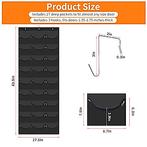 Hat Rack for Baseball Caps, 27 Pockets Over The Door Baseball Hat Organizer, Fitted Hat Storage for Closet Wall Mount Bag With Large Pockets & 3 Hooks, Hat Holder Hanger Organization to Display Caps