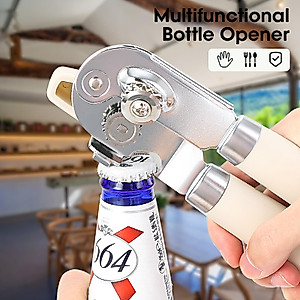 Can Opener Manual, Can Opener with Magnet, Hand Can Opener with Sharp Blade Smooth Edge, Handheld Can Openers with Big Effort-Saving Knob, Can Opener with Multifunctional Bottles Opener, Beige