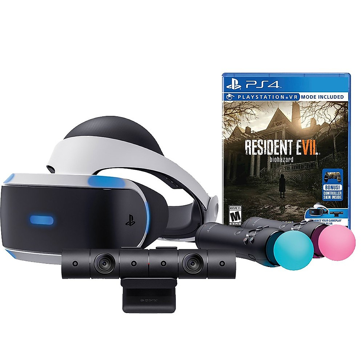 PlayStation VR Bundle 5 Items:VR Headset,Playstation Camera,Playstation Move Motion Controllers,PlayStation 4 Slim 500GB Console - Uncharted 4,VR Game Disc Resident Evil 7:Biohazard