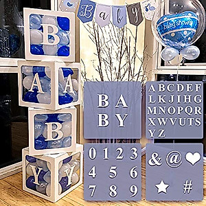 4 pcs White Transparent Balloons Boxes with 30 Letters 10 Numbers 5 Symbols, 49 pcs Party Decorations Kit Supplies, Boys Girls Birthday Baby Shower Gender Reveal Decoration Backdrop, Photo Props