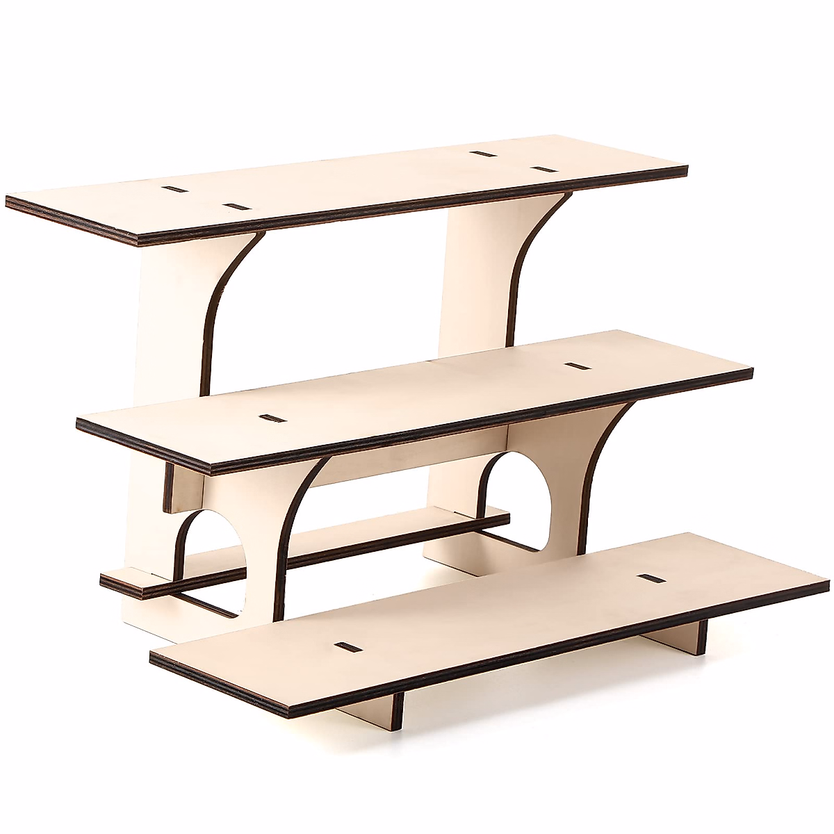 3-Tier Retail Table Display Stand Portable Retail Wooden Display Riser Straight Display Racks for Craft Shows Farmers Markets Countertop Cupcakes Jewelry Small Products Display (White,1 Pack)