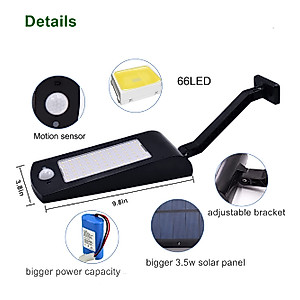 HULPPRE 66Leds Solar Flood Lights Outdoor Motion Sensor with Remote Controller 3 Lighting Modes Adjustable Bracket Solar Porch Light Waterproof Pool Light for Garden,Yard,Shed,Garage,Driveway