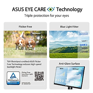 ASUS VA24EHE 23.8 Monitor, 1080P, Full HD, IPS, 75Hz, HDMI D-Sub DVI-D, Adaptive-Sync / FreeSync, VESA wall mountable, Eye Care, Flicker-free and Low Blue Light (Renewed)