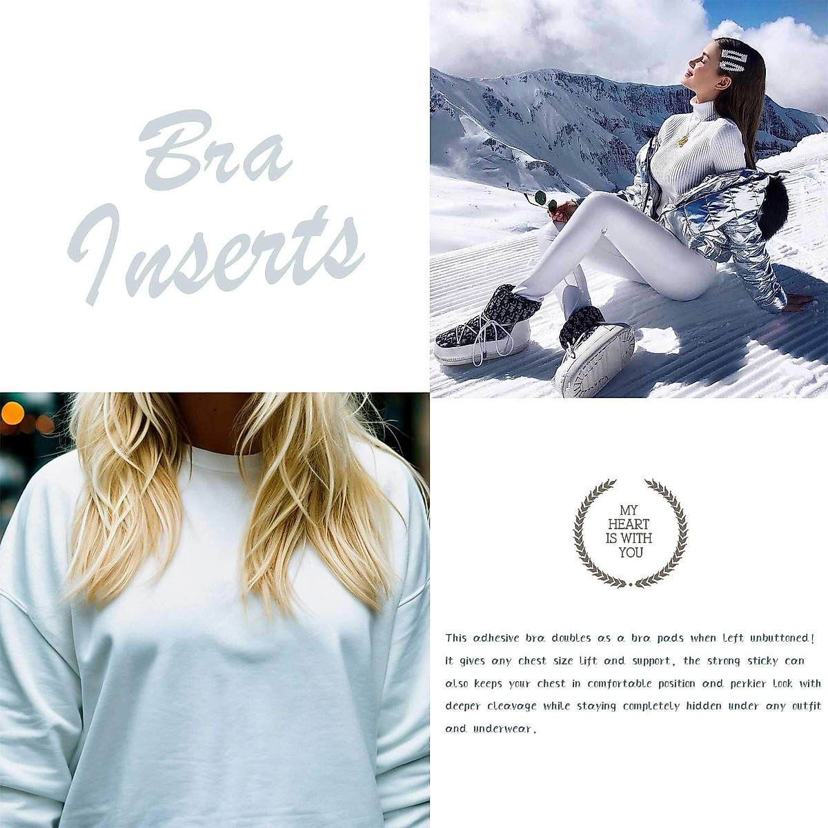 EMOET Seamless Strapless Bra, Invisible Silicone Adhesive Bra Cups,Clear Sticky Backless Front Buckle Bra Pads Inserts