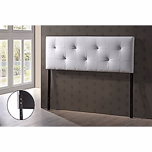 Baxton Studio Dalini Modern and Contemporary Queen White Faux Leather Headboard with Faux Crystal Buttons