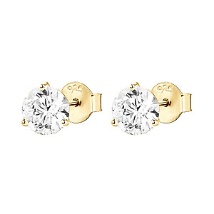 PAVOI 14K Yellow Gold Plated Sterling Silver Cubic Zirconia Stud Earrings for Women Round 6mm