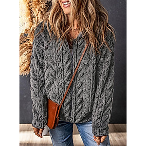 Dokotoo Women Fleece Winter Jackets Zip Up Casual Teddy Bear Long Sleeves Tops Side Pockets Oversized Short Coats Baggy Outerwears,Gray XX-Large