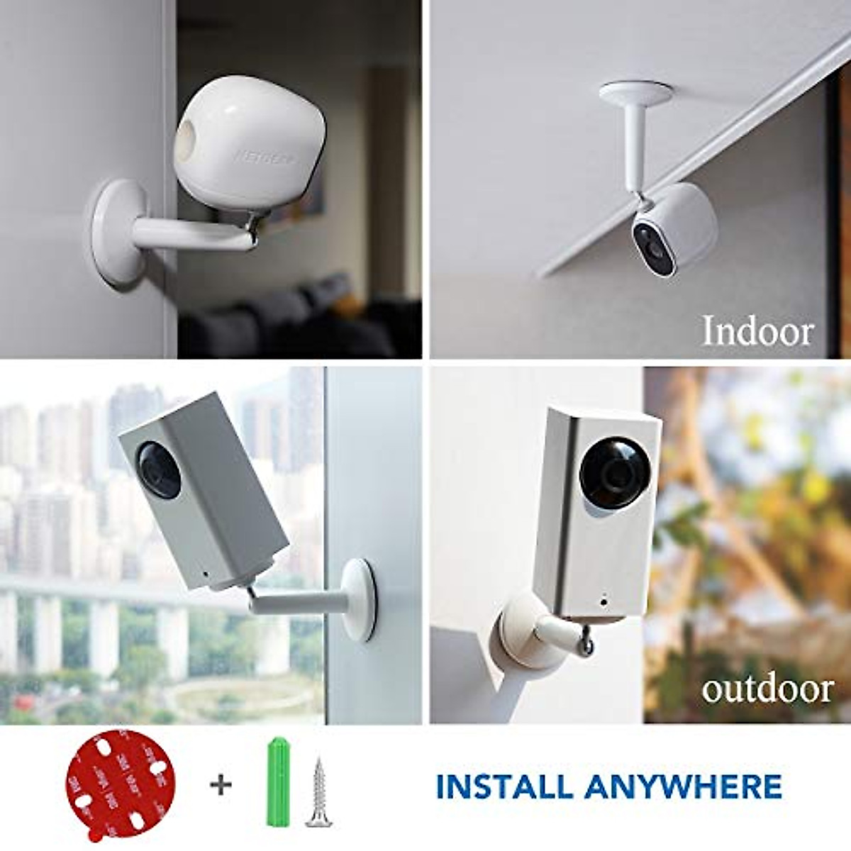 [3 Pack] KIWISMART Wall Mount Compatible with Ring Stick up Cam Wired/Battery and Ring Indoor Cam HD Securit Camera Metal Mount with 360 Degree Adjusable Mount (White)