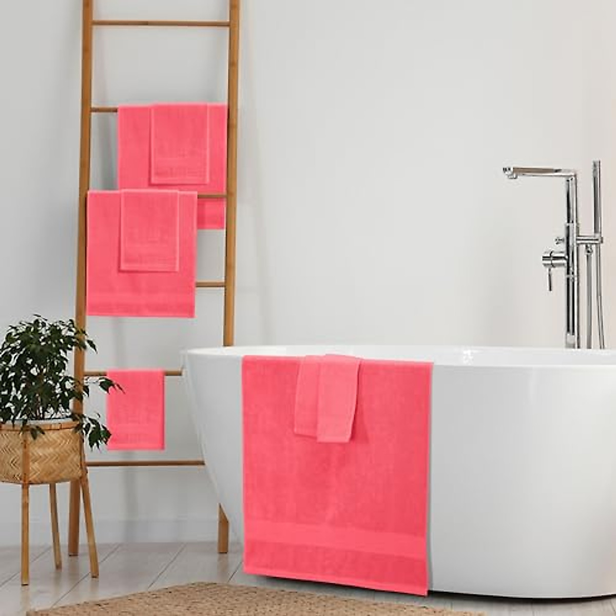 Belizzi Home 8 Piece Towel Set 100% Ring Spun Cotton, 2 Bath Towels 27x54, 2 Hand Towels 16x28 and 4 Washcloths 13x13 - Ultra Soft Highly Absorbent Machine Washable Hotel Spa Quality - Coral Orange