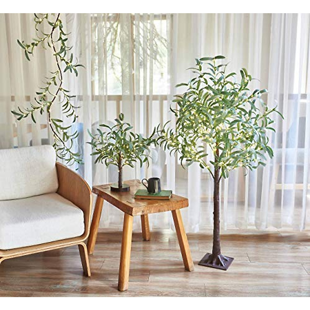 Hairui Lighted Artificial Olive Garland 6FT 96 LED Fairy Lights Battery Operated, Faux Vine Lights with Timer for Spring Christmas Holiday Fireplace Décor