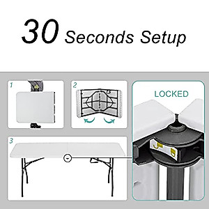 Dkelincs 6 Foot Folding Table with Sturdy Handle, Heavy Duty Centerfold Portable Table, Lightweight Indoor Outdoor Plastic Table for Picnic, Party, Camping - White