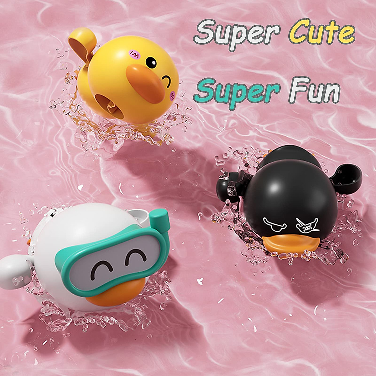 3 Pack Duck Bath Toys, Bathtub Toys for Baby Toddler, Wind Up Bathing Water Toy Bath Swimming Duck Toy, Swimming Tub Bathtub Pool Cute Swimming Toys for Boys Girls