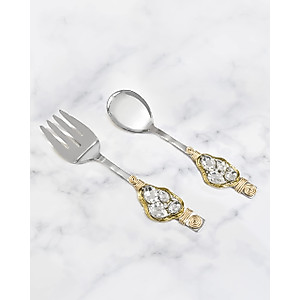 YoTreasure Tiramisu Cumulus Crystal Stainless Steel Gold Crystal Salad Server Set Utensils for Modern Serving