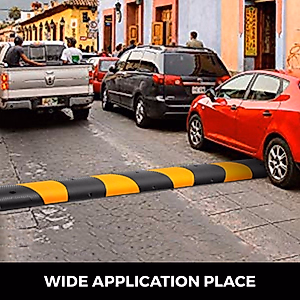 Happybuy 2pcs 6 Feet Rubber Driveway Modular Heavy Duty Speed 72.4 x 12 x 2.4 Inch Cable Protector Ramp for Garage Gravel Roads Asphalt Concrete, 2Pack-6Ft-Speed Bump