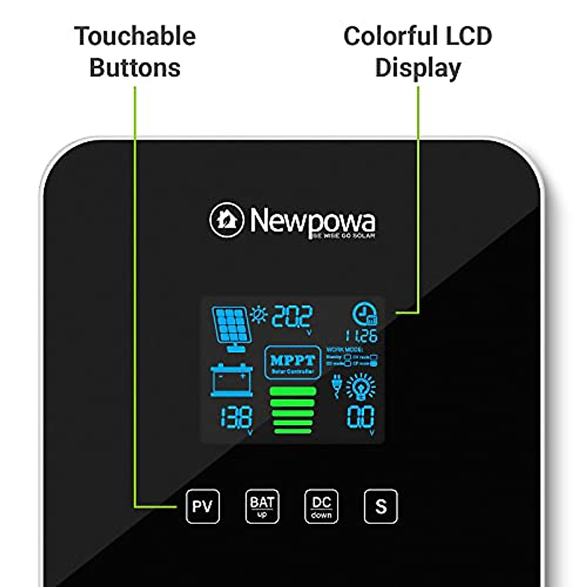Newpowa 40A(Amp) MPPT Charge Controller DC Input 12V/24V with Colorful LCD Dispaly Solar Panel Regulator,Negative Ground,Compatible with Lead Acid Battery (40A MPPT+BT)