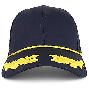 Armycrew Captain Oak Leaf Embroidered Trucker Mesh Cap with Yellow Rope - Navy Navy