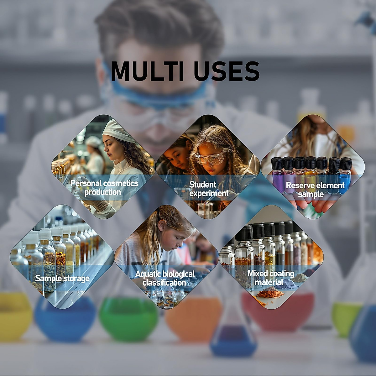 Njvial 24Pcs 7ml Small Glass Vials with Lids Lab Sample Vials Empty Refillable Perfume Travel Mini Glass Bottles with Screw Caps for Essential Oils(12Pcs Bottles with Graduated Measuring Scale)