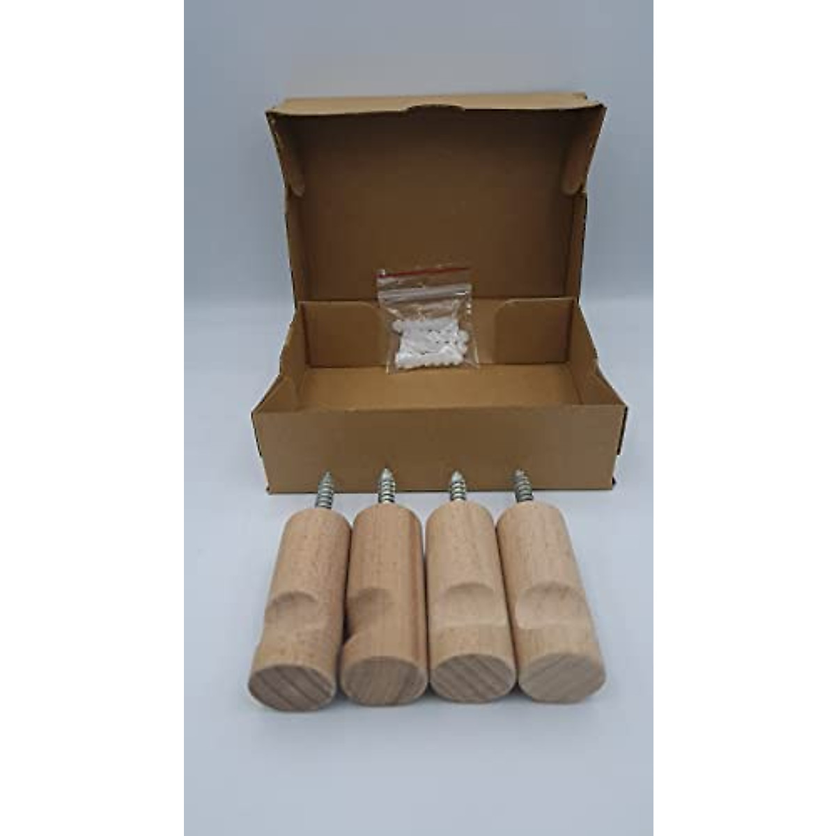 Simba Shop 4 PCS Wooden Wall Hook Hanger Bathroom Towel Hooks Coat and Hat Hooks Beech Wood Handmade Woodwork