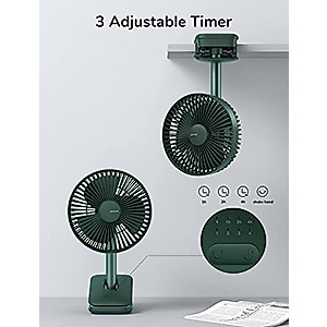 JISULIFE Clip on Oscillating Fan, 8000mAh Battery Operated Clip Desk Fan [5-28h], USB Rechargeable Table Fan with Clamp, 4 Speeds, Timer Shutdown，330°Rotate Clip Fan for Home Office Bed Stroller-Green