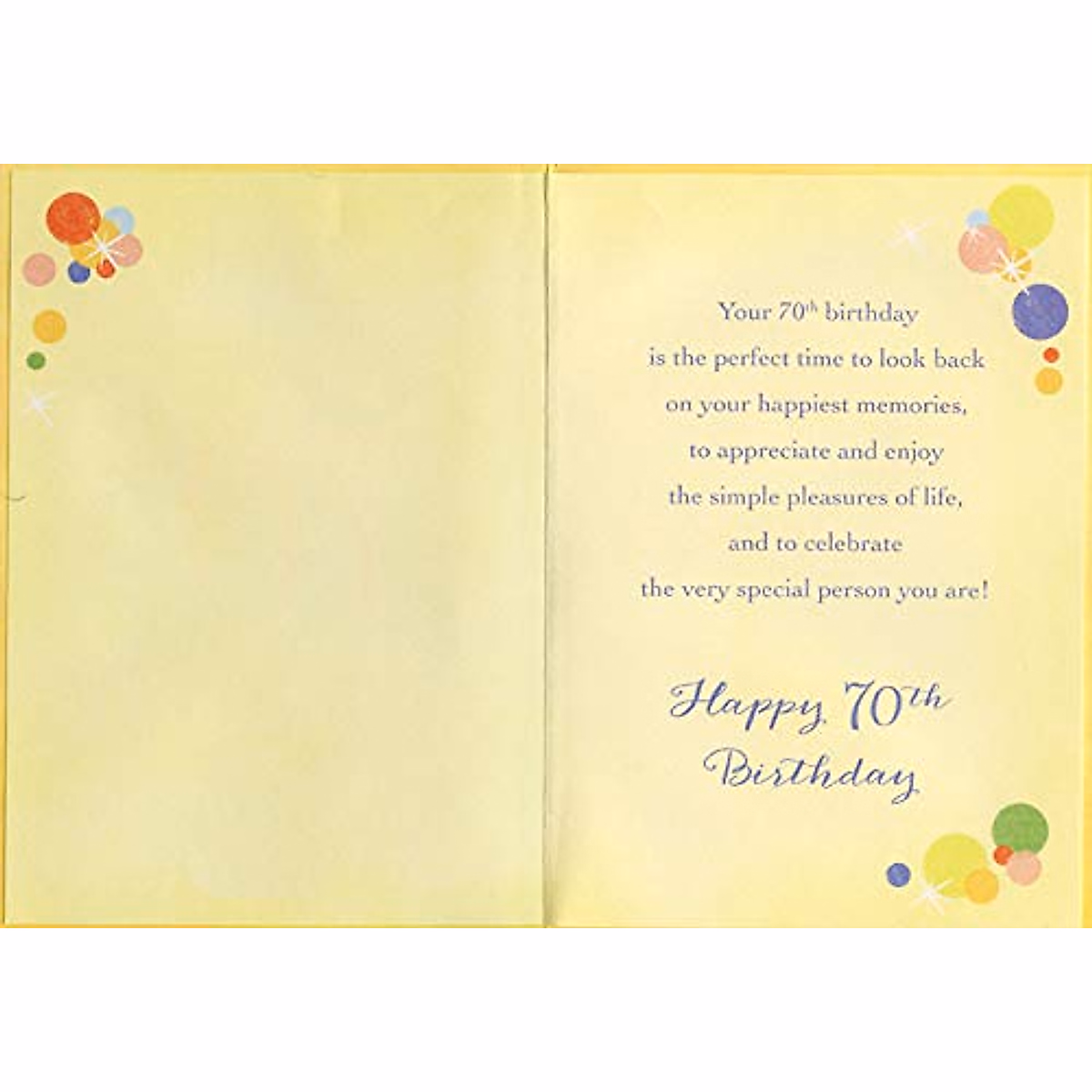 Designer Greetings 70th Inside Die Cut Window on Light Yellow Background Age 70 / 70th Birthday Card