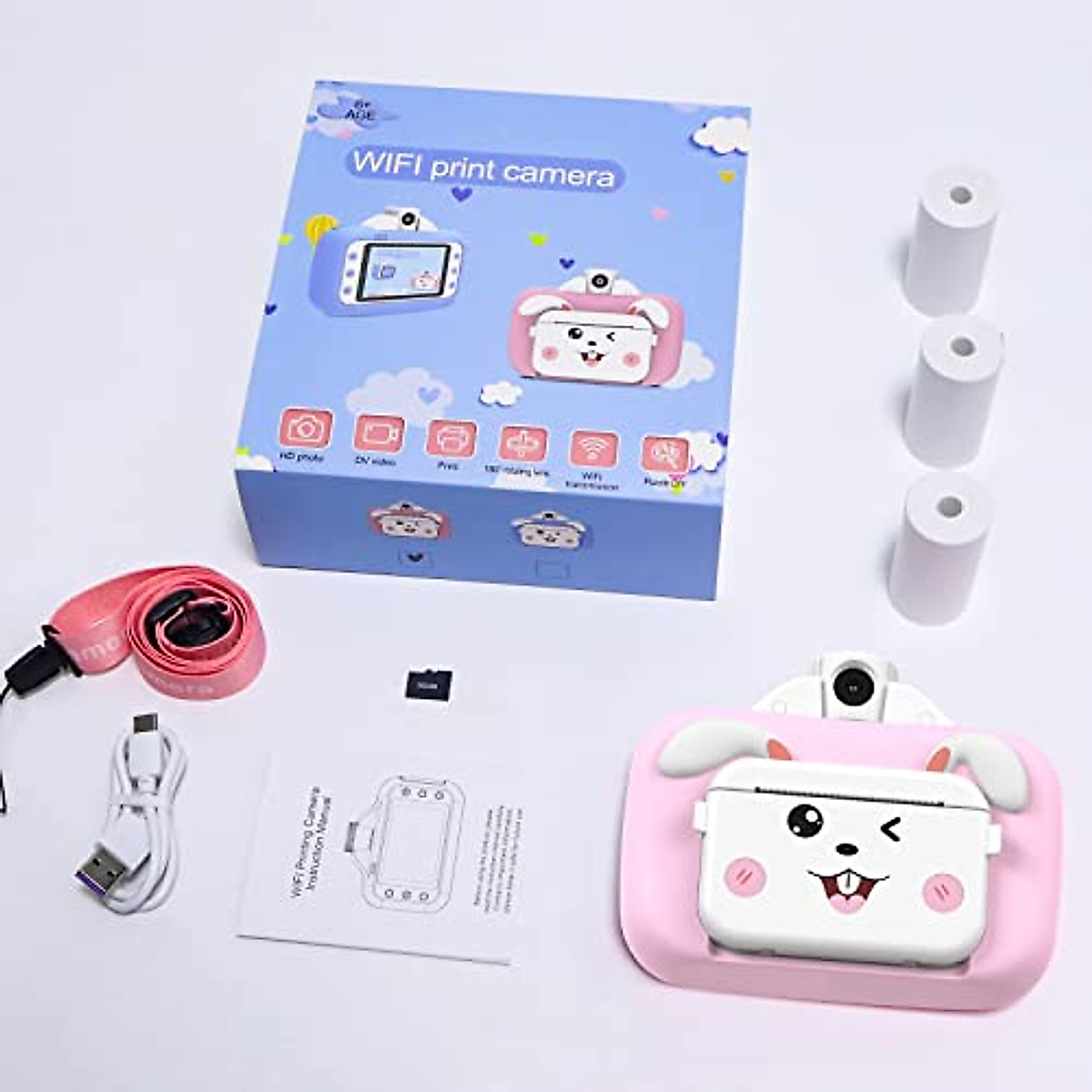 Barchrons Instant Print Digital Kids Camera 3.5 inch Large Screen 1080P Rechargeable Kids Camera for Girls Video Camera with 32G SD Card Gift for 6-12 Years Old