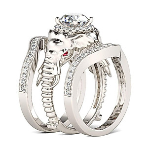 Jeulia 2.5 Carat Elephant Ring 3PC Wedding Ring Set for Women 925 Sterling Silver Round Cut Engagement Rings Cubic Zirconia Bridal Band Rings CZ Solitaire Promise Anniversary Rings for Her (9.5)