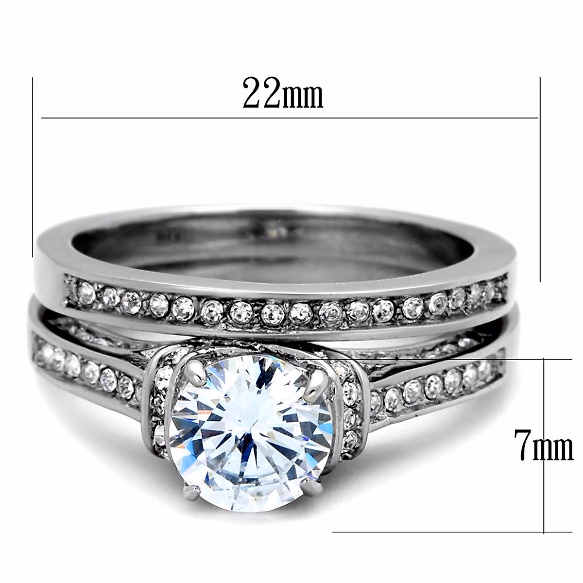 His Hers Couples Ring Set Womens Round CZ Stainless Steel Wedding Ring Set Mens Matching Band - Size W6M9