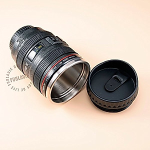 FUNLAVIE Camera Lens Mug Travel Coffee Mug Novelty Birthday Gifts for Women Men