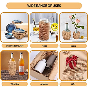 Honeycomb Packing Paper, 15"x200' Honeycomb Cushioning Bubble Wrap Paper Roll for Moving Shipping Breakables Packaging Gifts with 20 Fragile Sticker Biodegradable & Fully Recyclable Brown Kraft