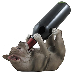 Drinking Pit Bull Wine Bottle Holder Statue in Decorative Home Bar Decor Pet Sculptures & Pitbull Figurines, Wine Racks and Stands and Collectible Gifts for Dog Lovers