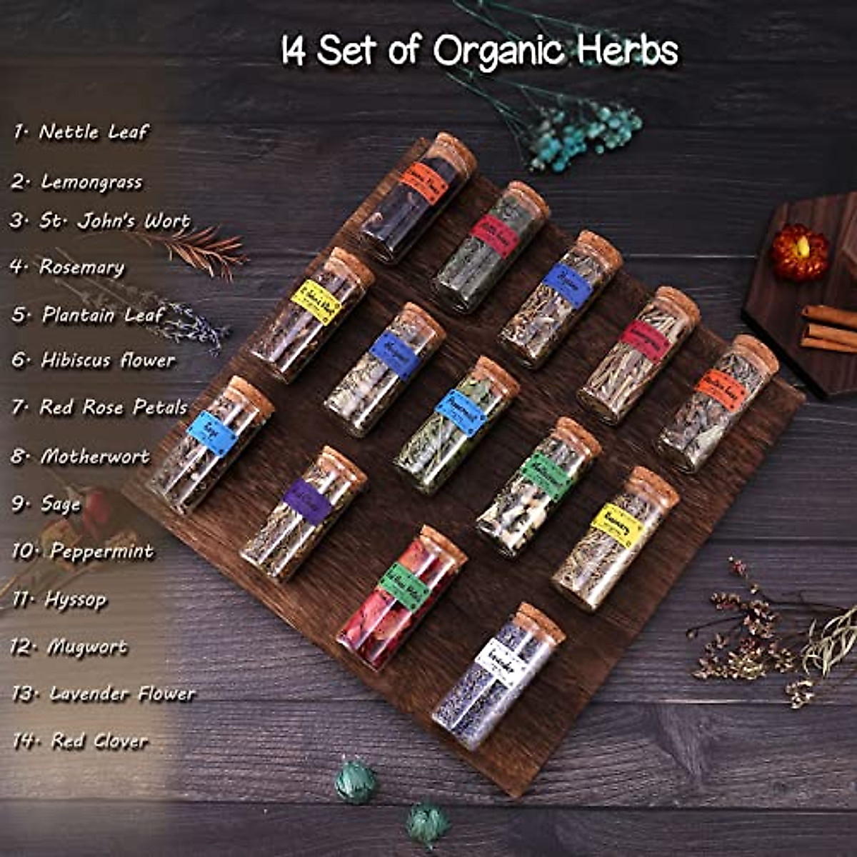 Cikuco Witchcraft Supplies Kit for Witch Spells,61PCS Witch Stuff,Wiccan Supplies and Tools,Including Herbs for Witchcraft,Crystals and Healing Stones,Spell Candles,Wiccan Starter Kit