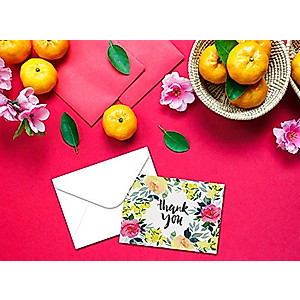 Thank You Cards with Envelopes (100 Pack), 4 Cover Designs, Blank Inside, by Better Office Products, All Occasions, Baby Showers, Graduation, and Weddings, Floral Collection, 100 Pack