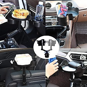 HOLDCY Cup Holder Expander for Car, 360 Degrees Rotate Adjustable 6.3 inches Surface Car Tray Table and Drink Holders with 3 Coaster, Car Cup Holder Tray Apply to All Auto Models