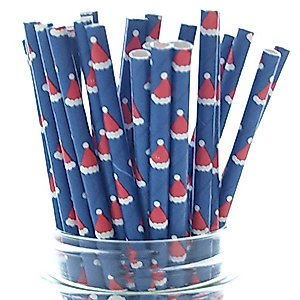 Santa Straws, Christmas Santa Claus Straws (25 Pack) - Christmas Party Supplies, Kris Kringle Hats, Jolly Old Saint Nick Holiday Party Decorations