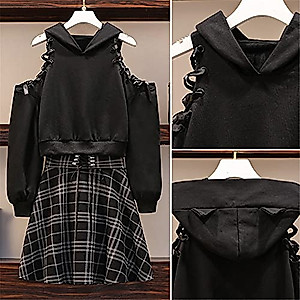 YANOOLH Women Cat Ear Hoodies Long Sleeve Off Shoulder Cute Crop Top Pullover Hoodie Sweatshirt Black L