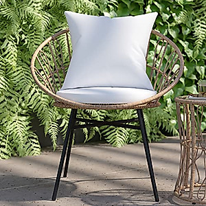Flash Furniture Devon Indoor/Outdoor Bistro Set - Tan Finish Rattan Rope Papasan Style Chairs and Glass Top Side Table - Light Gray Back and Seat Cushions, 15.75x15.75x25, 3-Piece