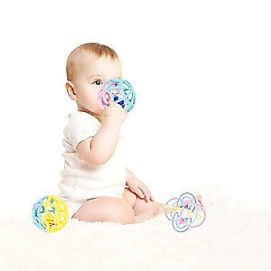 Baby Play Ball and Sensory Teether. Two Outer Plus 2 Inner Balls. Rattles and Rolls for Double The Fun. Ages 0 Month to 4 Years