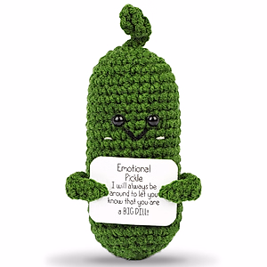 Hoedia Handmade Emotional Pickle Gift, Cucumber Crochet Doll Inspirational Gifts with Cards, Cute Knitted Funny Support Pickle Potato Friend Birthday Christmas Stocking Stuffers (Emotional Pickle)