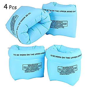 4 Pcs Arm Floaties Inflatable Toddler Baby Swimming Sleeves Rings Arm Bands Water Wings Pool Floats for Kids Adults Childern (Blue)