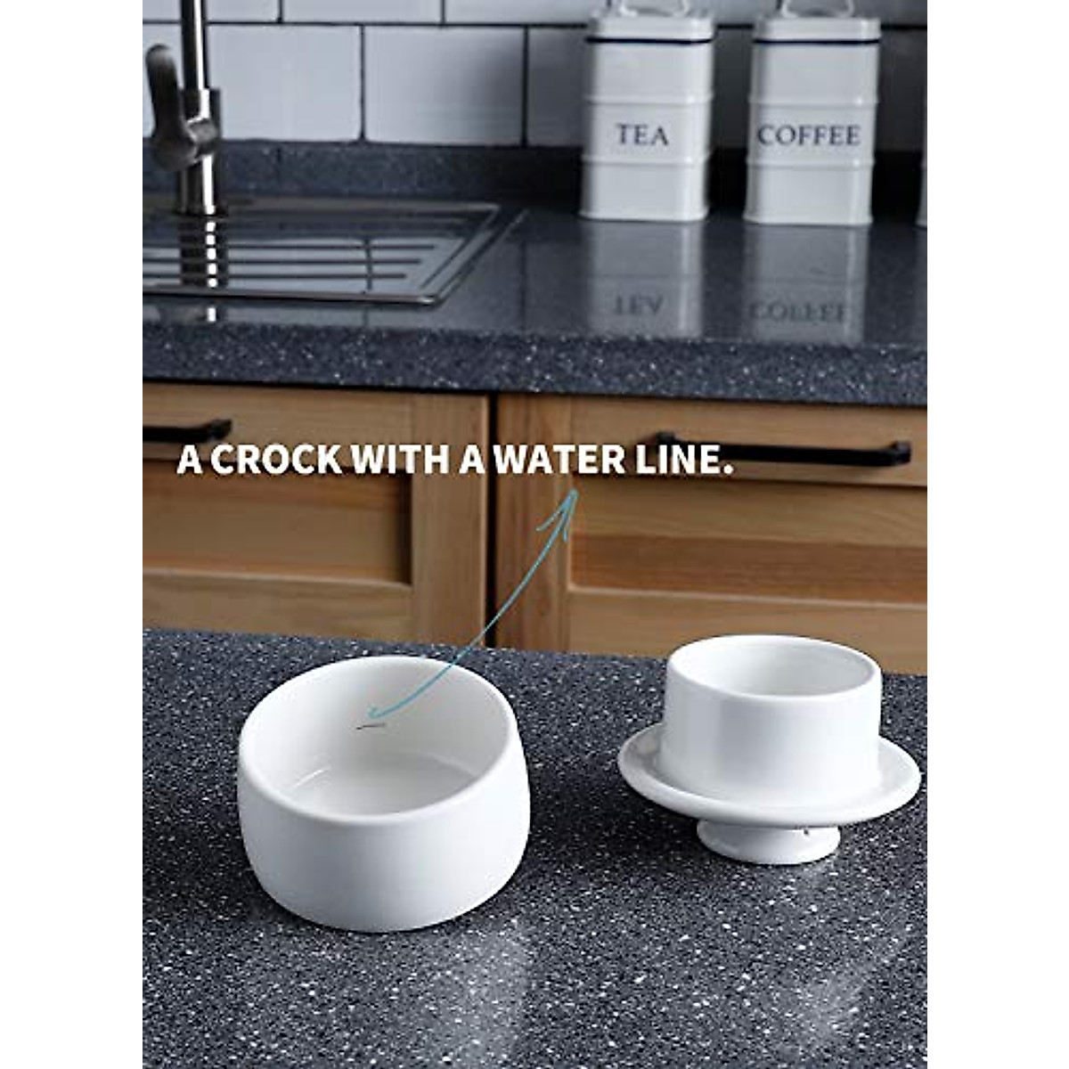 Sweese 317.101 Butter Crock Keeper with Water Line, French Butter Dish - Holds Up to 4oz East and West Coast Butter - Perfect Spreadable - Porcelain, White